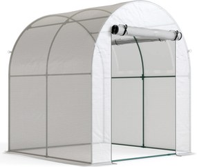 Zeleninový skleník Outsunny 180x180x200 cm Malý tunelový skleník s rolovacím dveřmi a oknem pro pěstování rostlin a květin Bílá