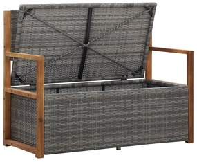 vidaXL Úložná lavice 115 cm polyratan a masivní akáciové dřevo šedá