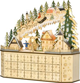 HOMCOM Adventní kalendář Vánoční dekorace, 24 zásuvek, LED světla, 39 cm x 9 cm x 42 cm, bílá + zelená 830-417