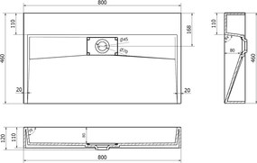 Mexen Ava, umyvadlo na desku z konglomerátu B/O 80 x 46 cm, černá matná, 23018070