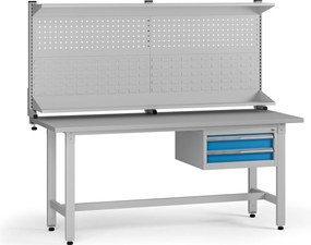 Výškově nastavitelný dílenský stůl G5 s nástavbou, 1800 x 750 x 800-1000 mm, 1x kontejner, 2 zásuvky, modrá