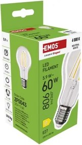 Emos lighting LED žárovka Filament A60 / E27 / 5,9 W (60 W) / 806 lm / neutrální bílá 1525733498