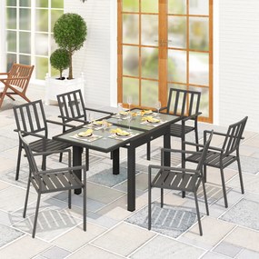 Outsunny Velký Rozšiřitelný Zahradní Stůl rozložené rozměry 160D x 80Š x 75V cm Tmavě Šedý Hliníkový Stůl s Temperovaným Sklem Transparentní