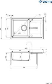 Deante Leda drez granitový 670x440x164 mm, 1-komorový, šedá metalíza, DEA-ZRD_S113