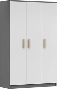 IDZ Šatní skříň SMYK II 3D 19, 120 cm Bílá + Grafit / Barevné úchytky Barva: Dub