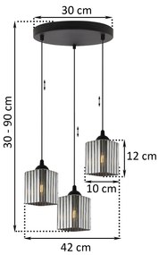 Závěsné svítidlo Riffle Square, 3x grafitové skleněné stínítko, b, o
