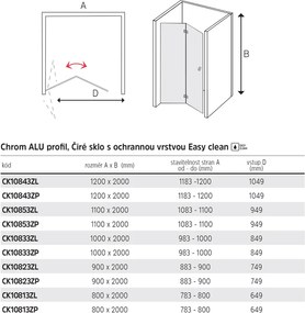 Mereo Mereo, Zalamovací sprchové dveře, Novea, chrom ALU, sklo Čiré, levé provedení, CK10813ZL