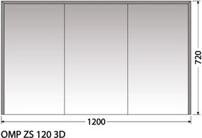 INTEDOOR zrcadlová skříňka třídveřová OMP ZS 120 3D Povrch: 2289 AP TORTORA MAT