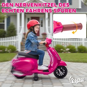 AIYAPLAY Elektrická dětská motorka Vespa 6V s pomocnými kolečky, světlometem a houkačkou pro 2–4 roky 71 x 37 x 52 cm, růžová