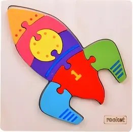 JOKOMISIADA Dřevěné puzzle Raketa / 7 dílků / dřevo / 14,5 x 14,5 cm