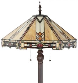 Stojací lampa Tiffany s béžovými sklíčky na dřevěné noze Vardon – 40x61 cm