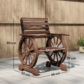Dřevěná zahradní židle Zahradní židle s designem kola od vozu, dřevěná židle ve venkovském stylu Charred