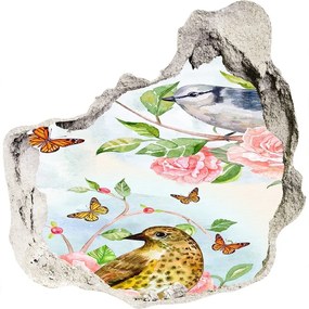Wallmuralia Díra 3D fototapeta nálepka Ptáci a růže 75x75 cm