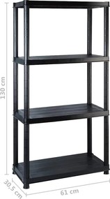 Úložný regál 4patrový černý 183 x 30,5 x 130 cm plast 3059855