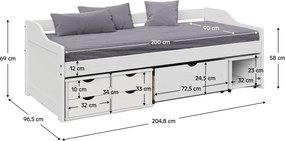 Postel s úložným prostorem, bílá, masiv, 90x200, MAXI NEW
