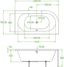 BPS-koupelny Akrylátová asymetrická vana k vestavbě HYD-EBI140P-VEST 140x75 cm PRAVÁ, bílá