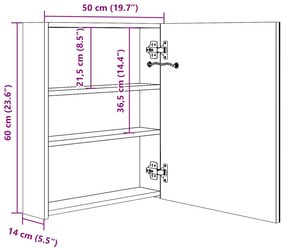 vidaXL Marketos LED koupelnová skříňka se zrcadlem 50 x 13,5 x 60 cm