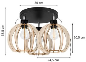 Stropní svítidlo TIMBER 9, 3x dřevěné stínítko, OP