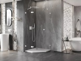 Mexen Lunar, Pětiúhelníkový sprchový kout Mexen Lunar s výklopným levým oknem 80 x 80 cm, 8mm čiré sklo, bílý profil, 831-080L-080P-20-00-L