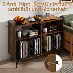 Costway 3 Řadový stojan na gramofon s nabíjecí stanicí a vinylovými úložnými