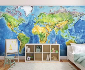 Malvis ® Tapeta Mapa světa zelenomodrá Vel. (šířka x výška): 216 x 140 cm