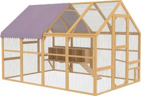 Dřevěný kurník s volným výběhem, bezpečnostní zámek, dvířka, 4 hnízdní boxy, pro 8-12 kuřat, cca 2,8 x 1,8 x 1,9 m, žlutý