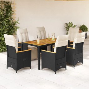 7dílný zahradní bistro set s poduškami černý polyratan 3276962
