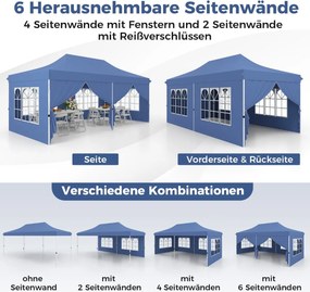 Costway Pavilon skládací pavilon s 6 odnímatelnými bočními stěnami a – modrý