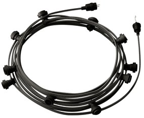 creative cables Hotový světelný řetěz LUMET 12,5 m je sestavený z 10 černých objímek, háčku a zástrčky Barva kabelu: Šedá - CM03