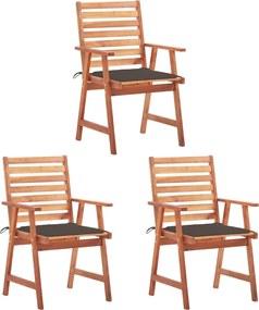 vidaXL Zahradní jídelní židle s poduškami 3 ks masivní akáciové dřevo [3064352] Barva: taupe