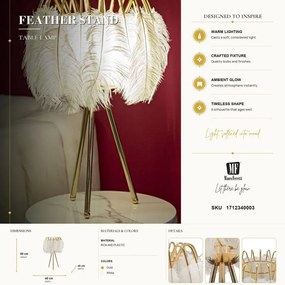 Stolní lampa Feather Stand 60 cm bílo-zlatá