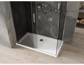 Mexen Omega, sprchový kout s posuvnými dveřmi 130 (dveře) x 70 (stěna) cm, 8mm šedé sklo, chromový profil + slim sprchová vanička bílá + chromový sifon, 825-130-070-01-40-4010