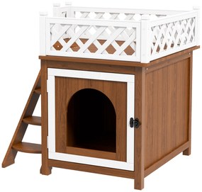PawHut kočičí jeskyně, kočičí bouda z jedlového dřeva, kočičí domek s balkonem, schody, pro kočky, králíky do 6 kg, vnitřní, venkovní 67,5 x 63 x 68,…