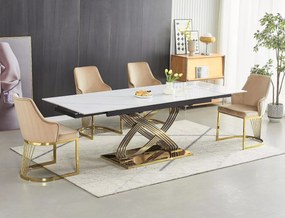 Jídelní rozkládací stůl Hermes 160/240 cm bílý mramor/zlatý