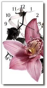 Skleněné hodiny vertikální Květy orchidejí barevné