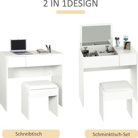 HOMCOM Moderní toaletní stolek 80Š x 40H x 79V cm se sklopným zrcadlem, zásuvkou a úložným prostorem + stůl