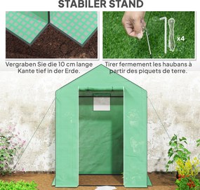 Skleník s policemi, miniskleník, odolný proti UV záření, síťované okno, dveře na zip, 143L x 74W x 190H cm, zelený
