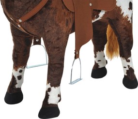 HOMCOM Jezdecký kůň na hraní pro děti se zvukem, plyšová hračka z kovu, hnědobílá barva, 85x28x60cm, ideální pro zábavu a hry |
