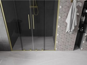 Mexen Velar Duo, posuvné sprchové dveře do otvoru 150 cm, 8mm šedé sklo, zlatá matná, 871-150-000-42-55