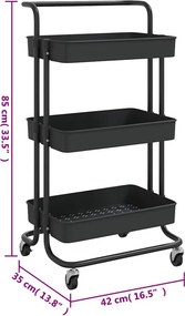 Kuchyňský vozík se 3 patry černý 42x35x85 cm železo a ABS 336335