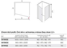 Mereo Mereo, Pivotový sprchový kout, Novea, čtverec, chrom ALU, sklo Čiré, dveře L/P a pevný díl, CK13933Z