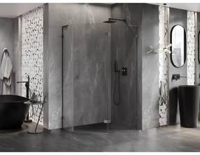 Mexen Lunar, L pravý výklopný pětiúhelníkový sprchový kout 100x80 cm průhledný, profil grafit broušený, 831L-100P-080L-66-00-P