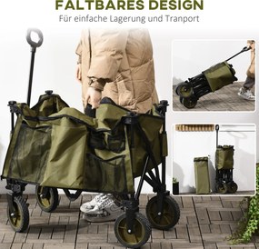 Bollerwagen, klappbar, 5 Seitentaschen, einziehbare Griff, bis 120 kg belastbar, Stahl, 108 x 55 x 93 cm, Grün
