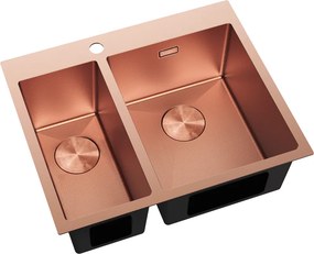 Mexen Flexo, 1.5-komorový nerezový dřez 610 x 510 mm, broušená měď, vzor voština, 6446611500-65HC