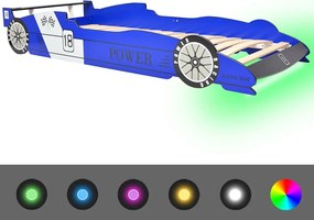 Dětská LED postel závodní auto, 90x200 cm, modrá 243937