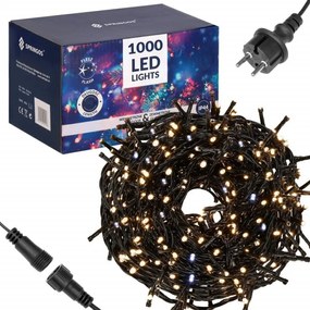 LED světelný řetěz - 81,5m, 1000LED, IP44, teplá bílá + záblesky