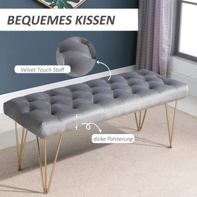 HOMCOM Lavice do předsíně Lavice na boty se sametovým potahem Sametově šedá 116x44,5x49cm ideální do předsíně a chodby