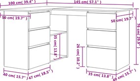 vidaXL Rohový psací stůl 145 x 100 x 76 cm dřevotříska [801092] Barva: dub sonoma