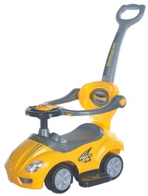 BABY MIX Dětské odrážedlo s vodící tyčí 3v1 Baby Mix Mega Car žluté