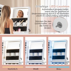 Costway LED skříňka na šperky s celoplošným zrcadlem a kosmetickým zrcátkem